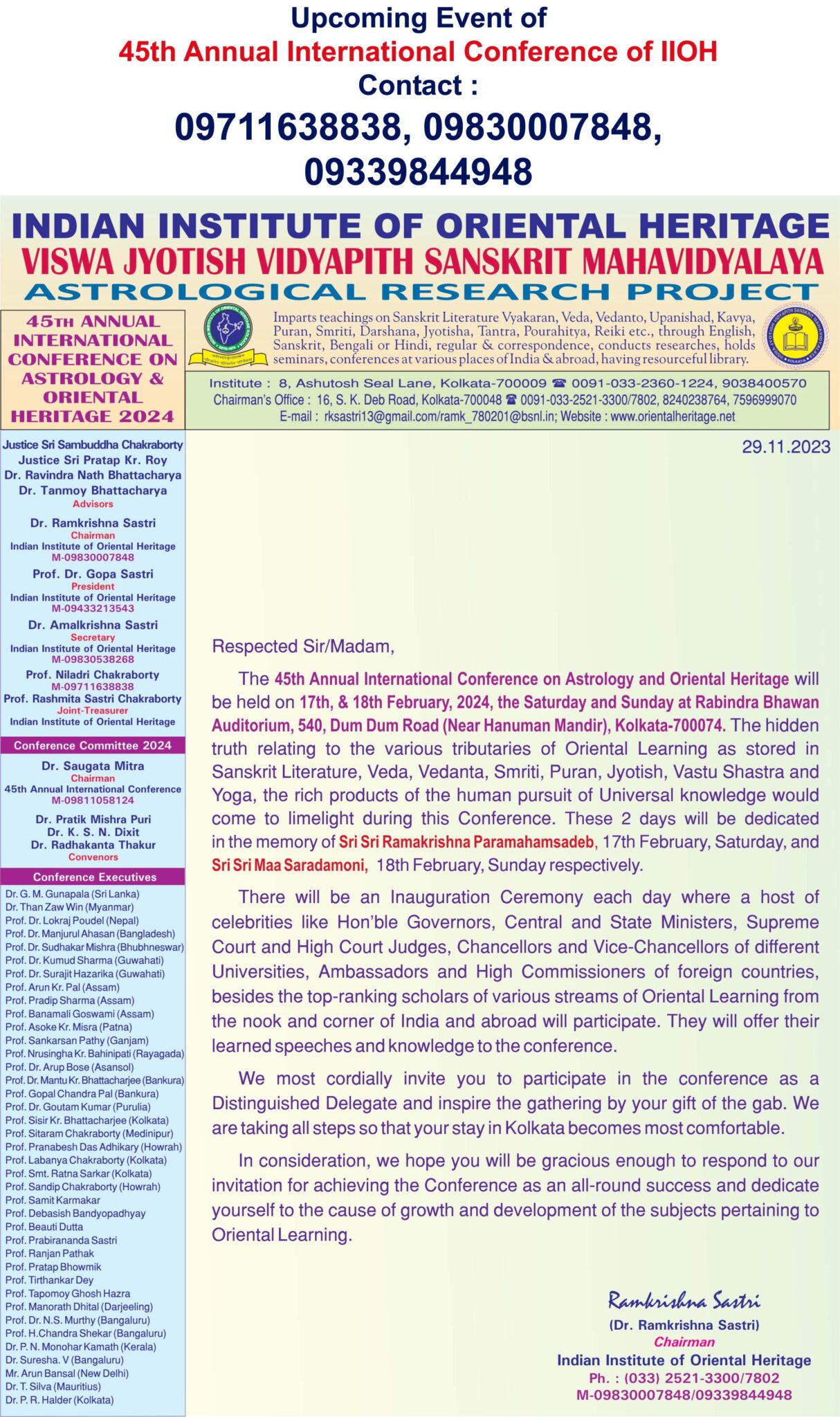 Inaugurated the Conference – INDIAN INSTITUTE OF ORIENTAL HERITAGE